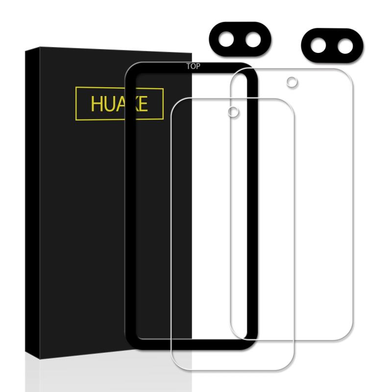 HUAKE 国産硝子素材製 Google Pixel 9a 用 ガラスフィルム カメラフィルム 強化 ガラス 硬度9H 液晶 保護 フィルム レンズカバー ガラス【(2枚)＋(2枚)＋ガイド枠付き】【対応機種・超お得組み合わせセット】Goo...