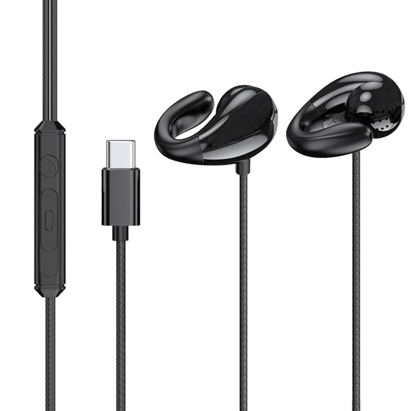 ZVZHM【快適な耳掛けデザイン】有線3.5mm 耳掛け タイプC マイク付き イヤホン 有線ヘッドセット ブラック 耳を塞がない ゲーミングイヤホン オープンイヤー Cタイプ オンライン会議 音漏れ【幅広い互換性】マルチデバイス対応の3....