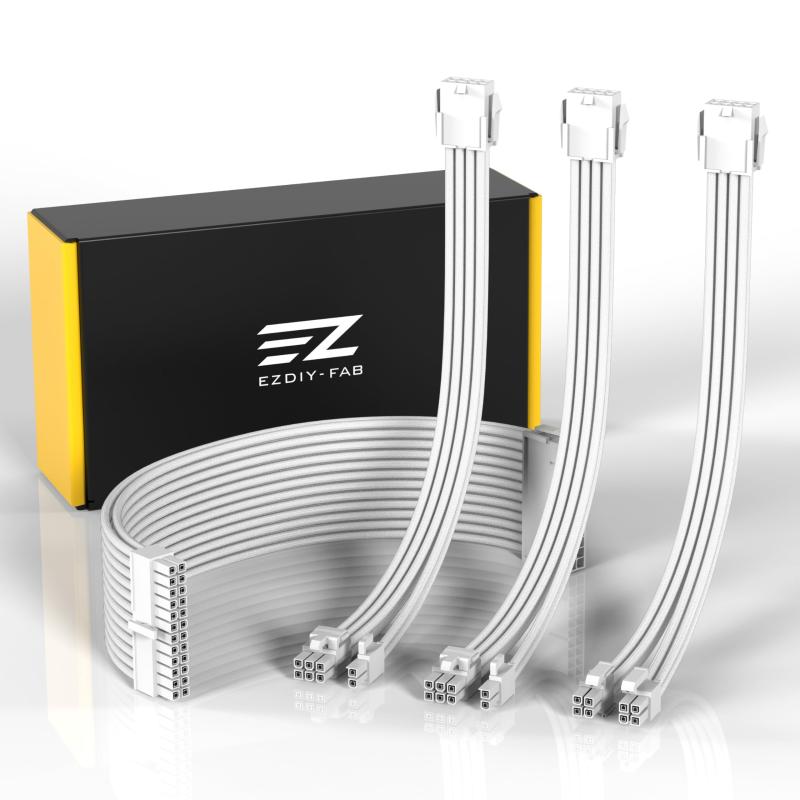 EZDIY-FAB PC用スリーブケーブル GPU/CPU用PC電源 ATX 3.0/3.1規格に準拠 電源専用PSUケーブル カスタム Mod PC電源ケーブ 18AWG高性能銅コア 2本の8ピン (6+2)GPU 延長ケーブル 1本の8...