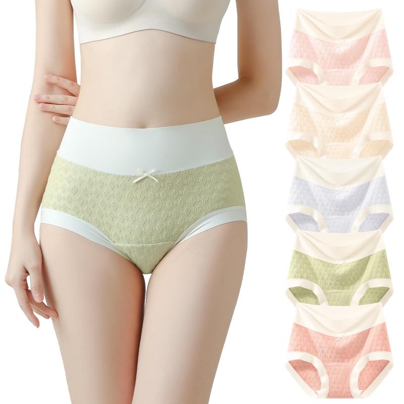 [PHOLEEY] ショーツ レディース ハイウェスト 綿100 すっぽりショーツ パンツ レディース 下着 パンティー 女性用 ショーツ 深ばき お腹まで包む 高通気性と伸縮性 5枚セット
