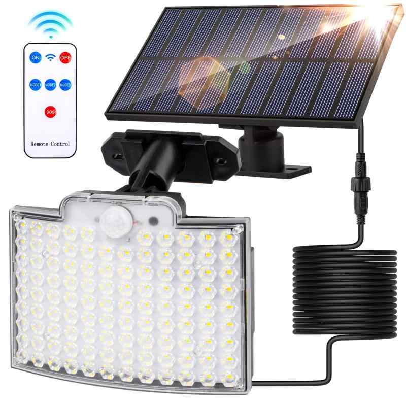 ソーラーライト 屋外 防水 センサーライト 屋外・屋内使用可 リモコン付き106LED 2000ルーメン超高輝度 3M延長コード IP65防水 人感センサー 自動点灯/消灯 2000mAh大容量バッテリー 3つ知能モー