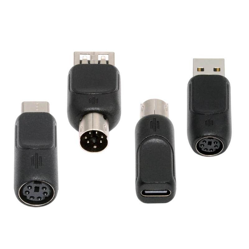 NFHK 4個/ロット USB 2.0 Type-A Type-C USB-C - PS2 キーボード PS/2 マウス オス - メス アダプタ Mini-Din 6ピン