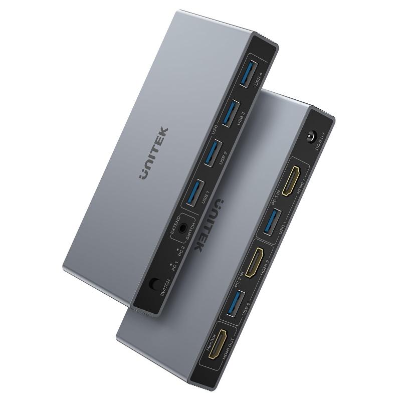 Unitek USB3.0 HDMI KVM 切替器 2in1アウト 4K@60Hz 5V2A電源アダプター付き