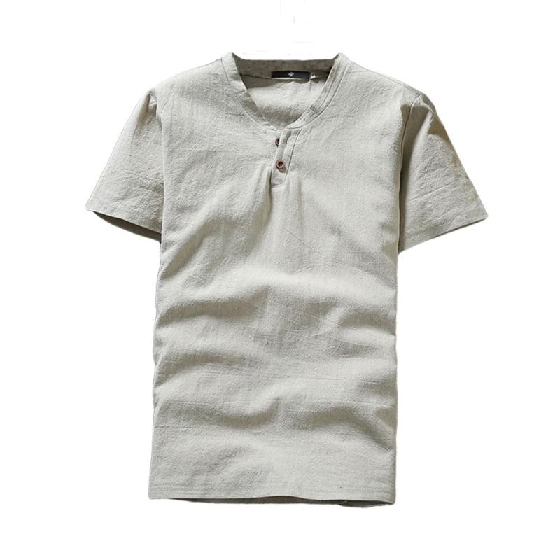 [Blostirno] メンズ リネン リネンシャツ 綿麻 半袖 無地 Tシャツ ヘンリーネック 夏素材：リネン90% &amp; その他麻の薄い生地感で夏に涼しく着られて夏ファッションを楽しめます。ナチュラル感溢れる仕上がりに、上品でどこ...