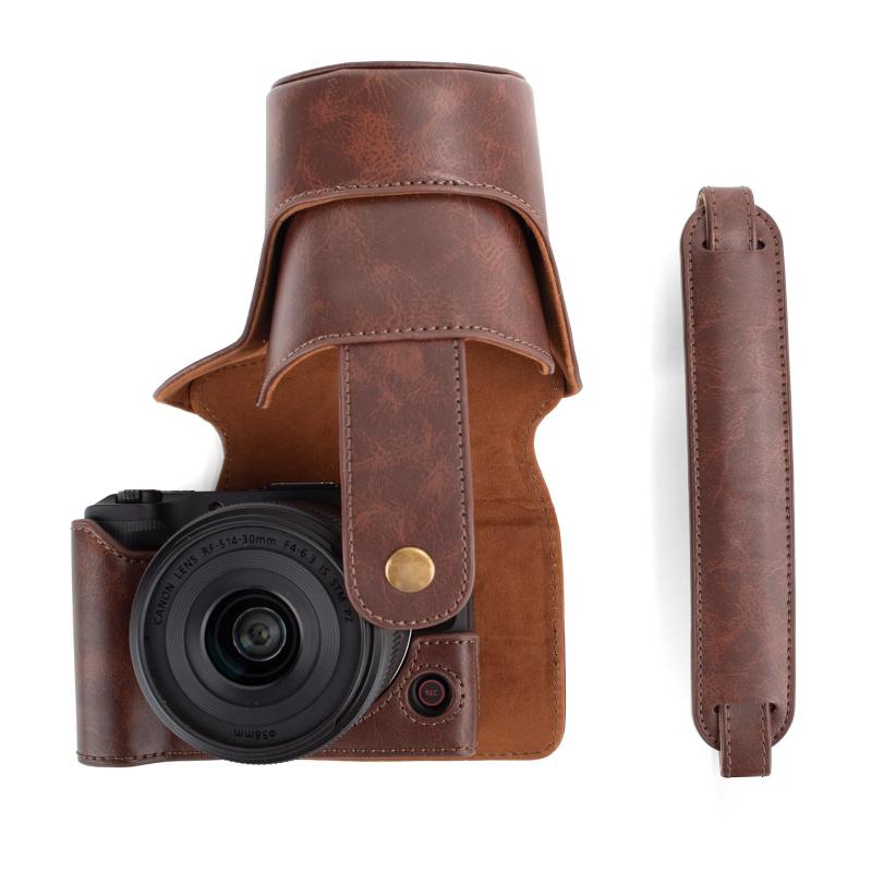 MUZIRI KINOKOOケース Canon EOS R50 Vカメラ用 PUレザー保護カバー EOS R50 V/R50V デジタルカメラ用 RF-S14-30mmレンズ付き 取り外し可能なキャリーケース 調節可能なショルダーストラップ付き