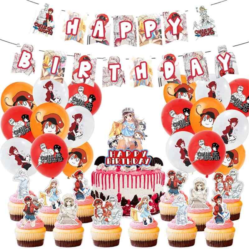 はたらく細胞 誕生日 飾り付け パーティー セット 漫画 アニメ Cells at Work 可愛い キャラクター 面白い 子供 男の子 女の子 ホワイト レッド オレンジ happy birthday ガーランド バナー ケーキトパッケー...