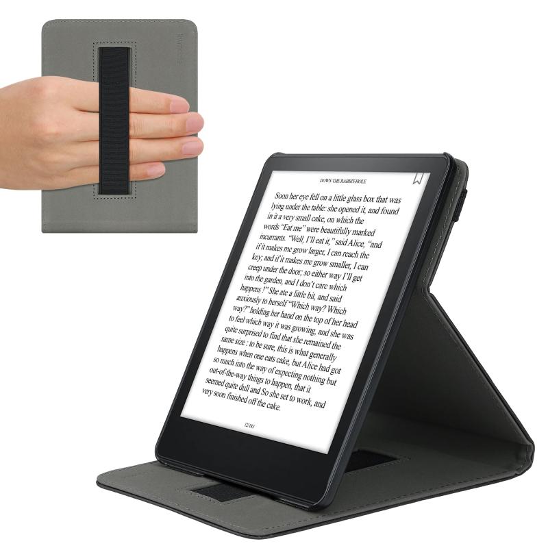kwmobile Kindle Paperwhite 11. Generation 2021対応 ケース - リストストラップ と スタンド 付き - 電子書籍 保護ケース 対応エレガントなレザー風: 黒色 のケースは耐久性のあるフェイクレ...