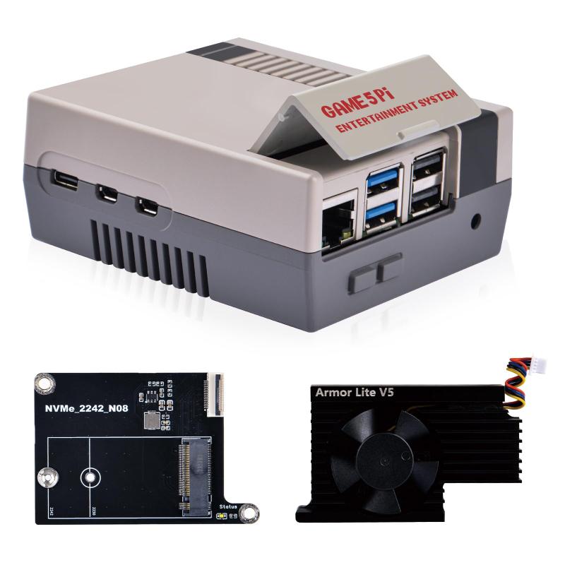 GeeekPi ケース Raspberry Pi 5 用、Armor Lite V5 アクティブクーラー付き Pi 5 ケース、Raspberry Pi 5 8GB 4GB 用レトロゲーム Game5Pi ケース (G5）このGame5Pi...