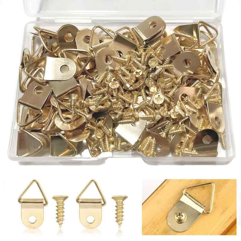 額縁金具 吊り金具 1箱50セット ブラック/シルバー/ゴールド 3色展開 額吊り金具 木ネジ付き 額縁用フック 簡単取り付け 軽量設計 額縁・写真・アート作品・ポスター・ミラー・ディスプレ📦【 充実のパッケージ内容：数量：...