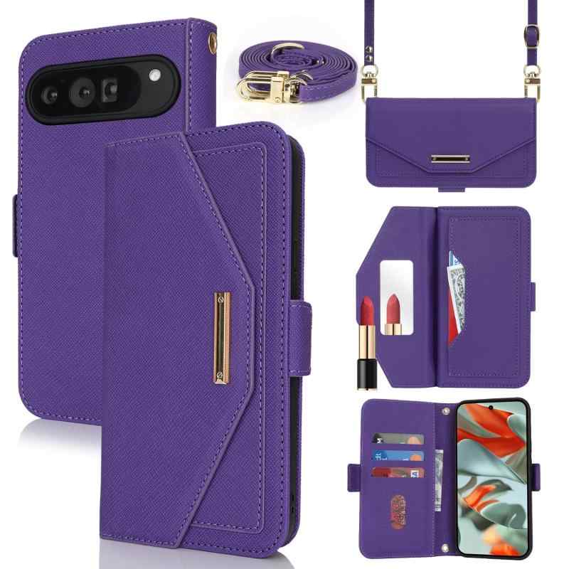 Cross pattern Wallet leather case for Pixel 9【収納力抜群】：ケース内側にはカードを2-3枚収納できるカードポケットとメモ、2枚の紙幣など収納できるポケットがあります。Dカードや運転免許証、交通カ...