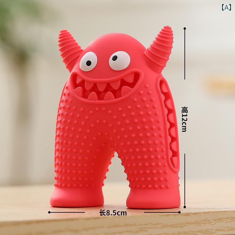 ・カテゴリ: 発声玩具・主な素材: 食品級シリコン・カラー展開: 赤、青・タイプ: 小怪獣漏食磨牙玩具・適用祝日: 父の日