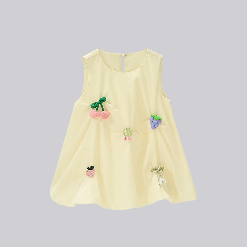・カテゴリ: 連衣裙・スタイル: 公主裙・主な素材: 綿100%・柄: 純色、花朵・カラー展開: 杏色、緑色・サイズ展開: 90cm、100cm、110cm、120cm、130cm、140cm