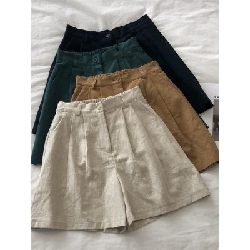 ・カテゴリ: 休闲裤・スタイル: 通勤風・パンツタイプ: ワイドレッグ・パンツ丈: ショートパンツ・厚み: 普通・流行要素: プリーツ・カラー展開: 麻色、カーキ色、ブラック、ダークグリーン・サイズ展開: M、L、XL、2XL