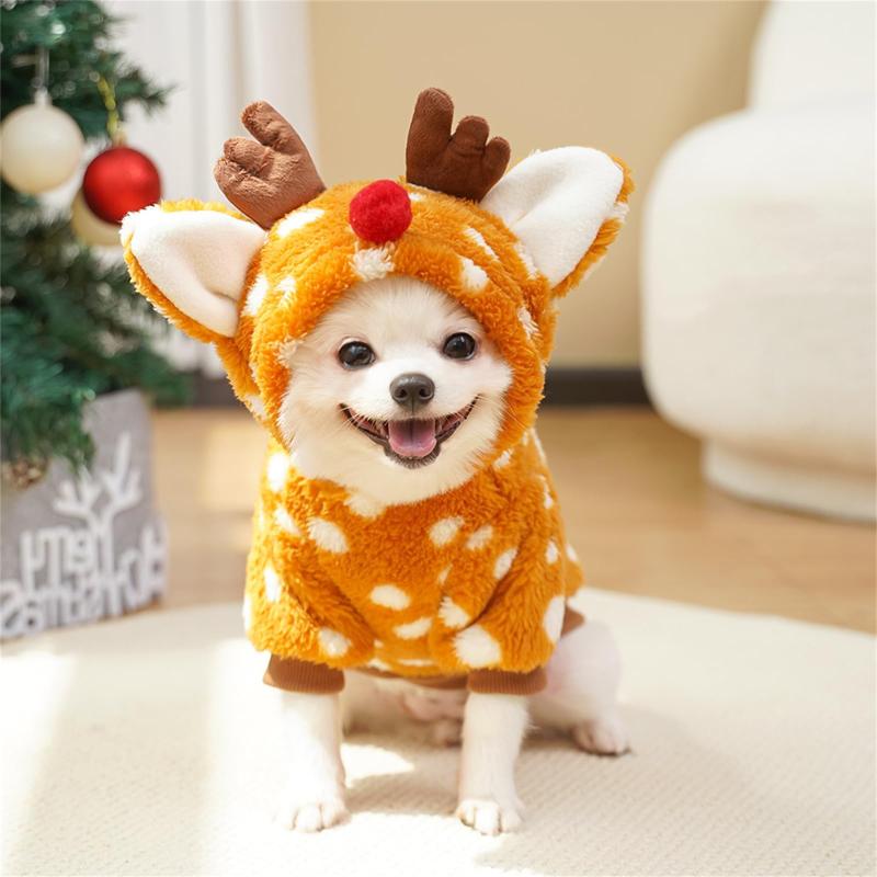 ペット 服 猫 犬 着ぐるみ 犬の服 トナカイに変身 サンタ ハロウィン クリスマス フード付き ふわふわ コスチューム コスプレ 柔らか 暖かい かわいい 防寒 動物 小型 中型犬服 記念 撮影 秋 【トナカイに変身】こちらは、猫犬両用の...