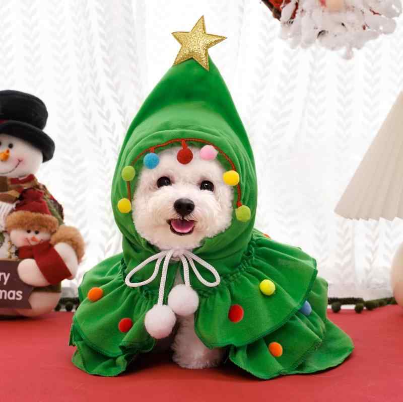 ペット服 クリスマス マント 帽子付き 可愛い クリスマスツリー コスプレ コスチューム 星 猫 犬服 仮装 クリスマス服 防寒 厚い 可愛い 犬服 ペット服 サンタ仮装 変装 コスプレ衣装 ドッグ【クリスマスツリーの面白いコスプレ服】かわ...