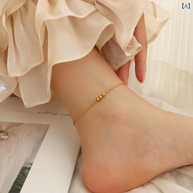 ・種類: 脚链・スタイル: 女式・形状: 几何型・カラー展開: 金色三珠款、金色六珠款