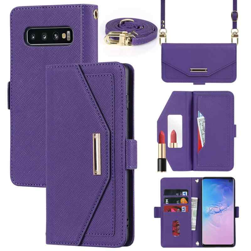 Cross pattern Wallet leather case for Galaxy S10【収納力抜群】：ケース内側にはカードを2-3枚収納できるカードポケットとメモ、2枚の紙幣など収納できるポケットがあります。Dカードや運転免許証、...