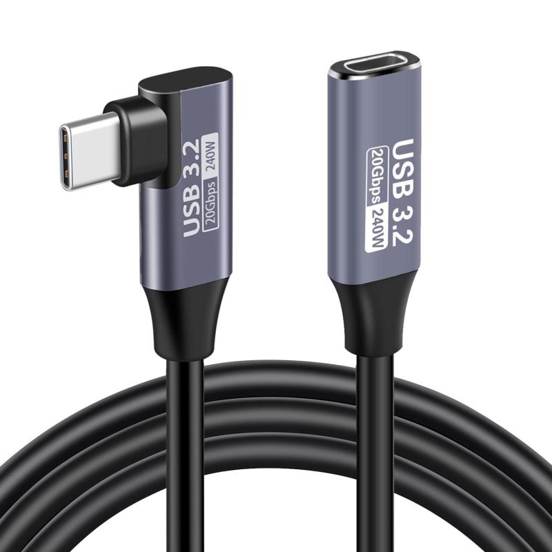 USBC 延長ケーブル l字 20Gbps USB C 3.2 延長ケーブル 240W 急速充電 Ultra HD 4K@60Hz USBC オス-メス MacBook、iPad Pro/Air、Galaxy S25 S24、Mateboo...