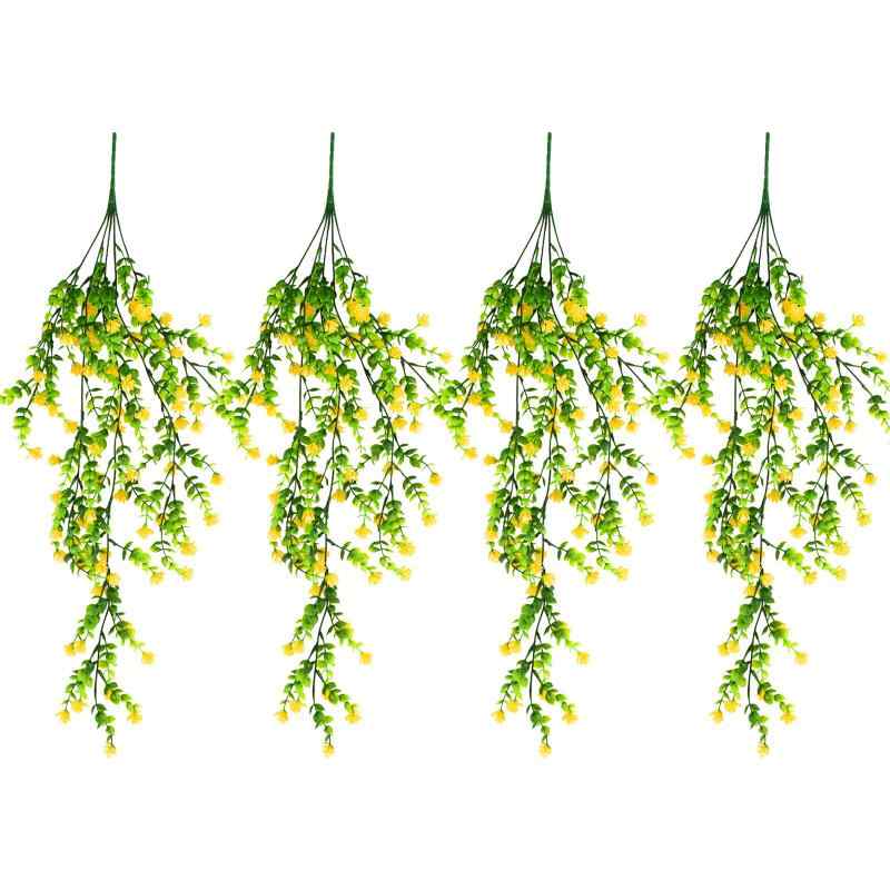 Bacucine ユーカリ 椿 造花 4本 吊り下げ 造花の藤 ユーカリ リアル フェイクフラワー 人工観葉植物 花藤 つる植物 壁飾り 造花グリーン 枯れない花 ガーランド 結婚式 DIY 飾り 写真撮影 ホーム〖優れた材質〗ユーカリ椿の...