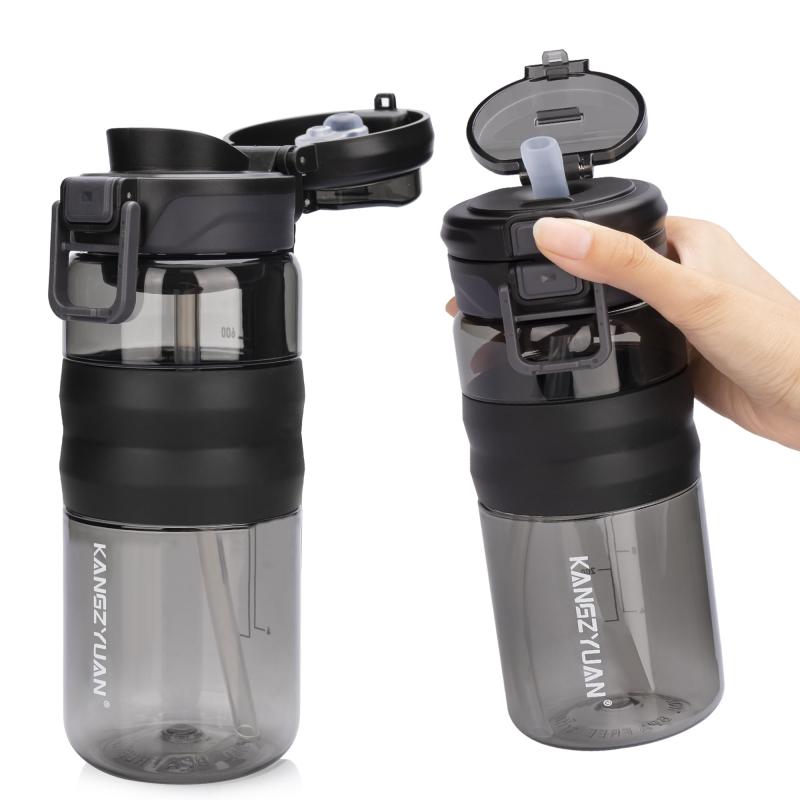 KZYBODY 水筒 ポータブ ストロー付き 取っ手付き 500ml 750mlスポーツウ ォーター ボトル プラスチックウ 超軽量 漏れ防止 耐熱 大人登山用 大人 子ども 男女兼用 使いやすさ 片手で開けられる安全素材｜BPAフリー・ト...