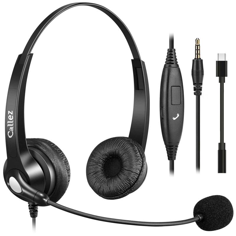 Callez ヘッドセット3.5mm/USB-C接続 ノイズキャンセリングマイク付き 有線ヘッドホン 両耳 PC用ヘッドセット 着信応答/終話 音量調節 330°回転 タイプc接続 PC iPhone iPad Android パソコン対応...