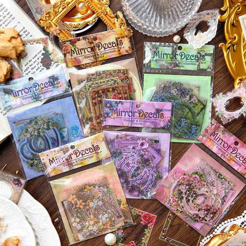 Alideco 180枚フレークシール コラージュ 素材 レースユートピアステッカー レトロ レディ、花、植物、ファッションガール、エルフ 海外 韓国 シール帳 ，メモ用紙ノート素材、日記装飾用品合計30枚×6袋=180枚，1袋=15種*2...
