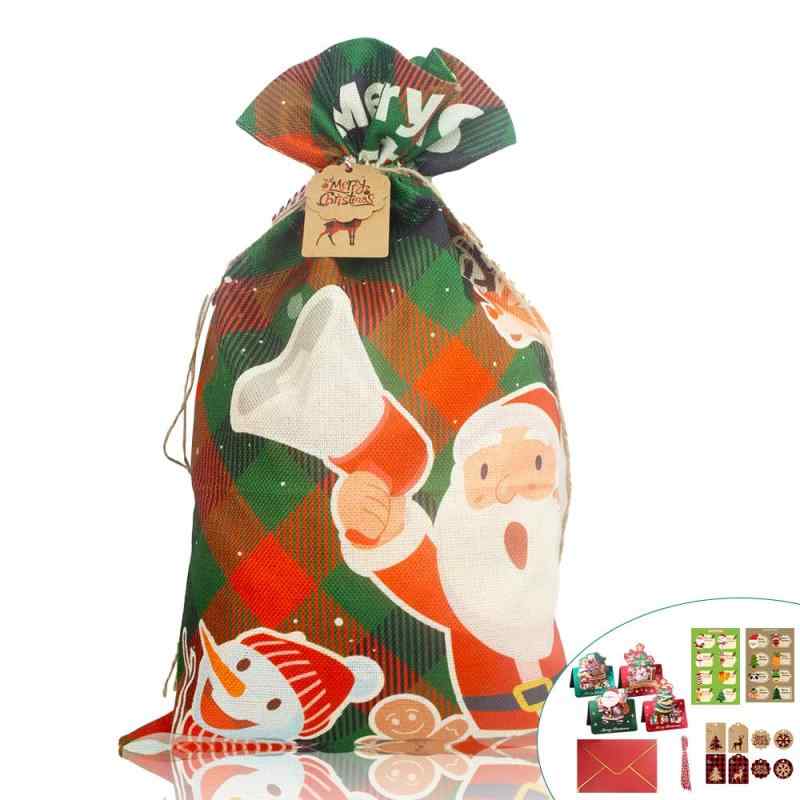 クリスマス ギフトバッグ ラッピング 袋 大きい 巾着袋 プレゼント用 ギフト バッグ 包装 贈り物 お菓子袋 サンタクロース 雪だるま メッセージカード付き おしゃれ かわいい クリスマス用 【クリスマス用ラッピング袋】サイズ：伸ばし状態...