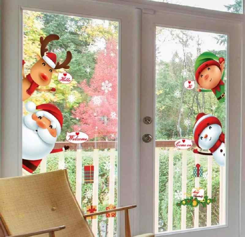YULOONGクリスマスの静電気ステッカー サンタクロースクリスマスツリー雪だるま スノーフレーク白鹿DIYドアと窓の壁画ステッカー動くことができるサイズ-サイズ写真をよくご参照ください環境保護、無毒、無退色、防水、子供に安全素材-PVC静...