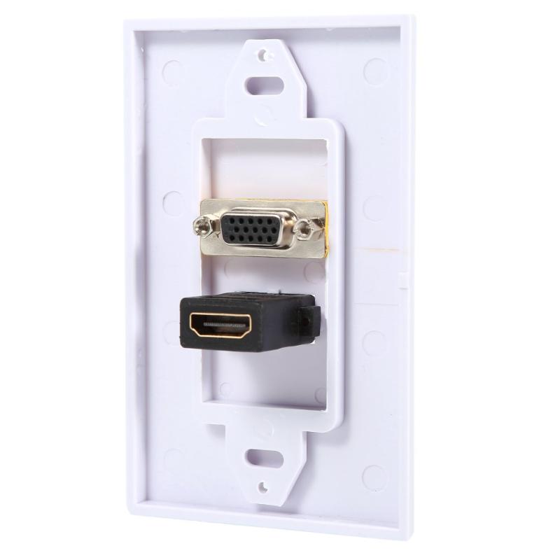 Richer-R HDMI VGA ウォールプレート オーディオ ビデオ コンセント 取付具 コンセント部品 混合面板 カバー 1ポートHDMIメス+ 1ポートVGAメスACコンセントまたはライトスイッチと同様に、標準的な壁面取り付け用穴に...