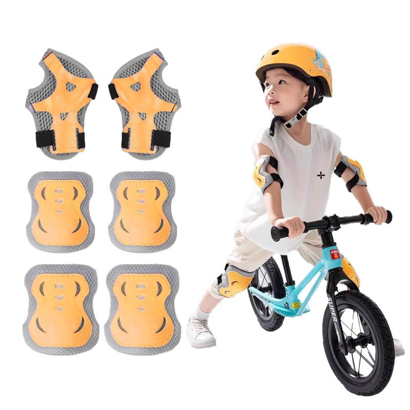 プロテクター6点セット 子供用 手首/肘/膝当て キッズ用プロテクター スケートボード サイクリング スケート リストガードと調節可能なストラップ付き 年齢目安5~10歳 子どもの安全を守る【転んでも大丈夫｜成長期の関節を全方位プロテクト】...
