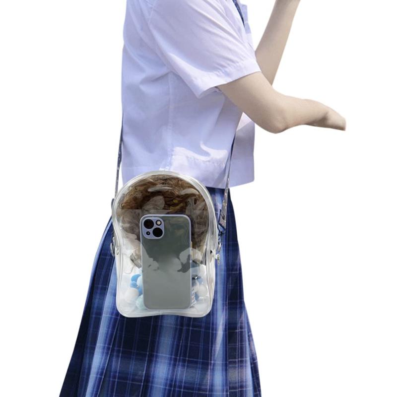 YUYAKESHI 痛バ 20cmぬいぐるみ用 外出 全透明 見せバッグ ショルダー付 人形入れ ぬいポーチ PVC お出かけ 防塵 バック クリア❤製品名前：20cmぬいぐるみ用ショルダーバッグ・全透明痛バッグ（人形なし）。❤素材：PVC...