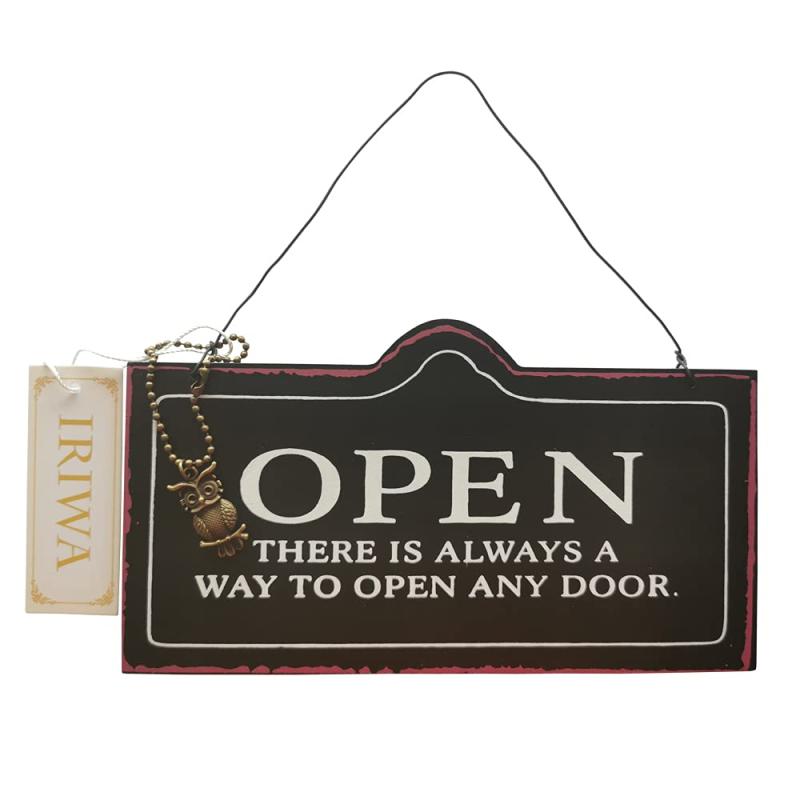IRIWA ドアプレート オープン クローズ お店看板 ビンテージ風 木製 OPEN CLOSED 両面　アンティーク 吊り下げ かんばん ベージュ　ブラック二色