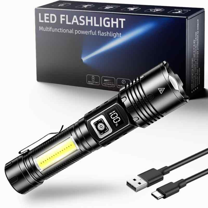 LED 懐中電灯【超高輝度5000000ルーメン・超遠距離照射】充電式 軍用 最強 ハンディライト マグネット付き ディジタル電気量 明るい 超強力 フラッシュライト 8モード ズーム調整 Type-C 電池式