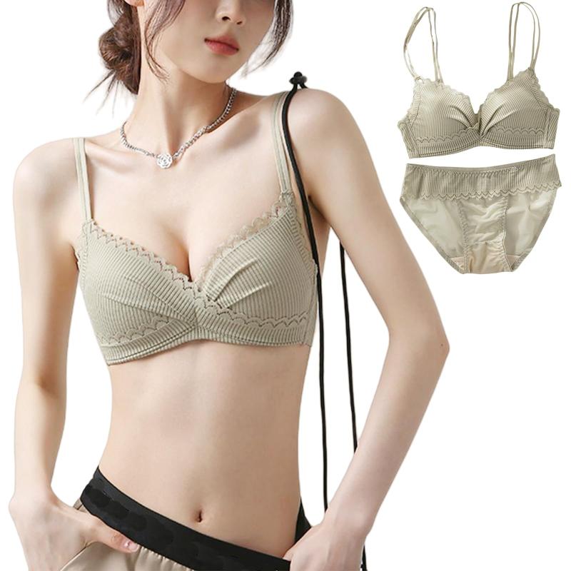 [A7 SEVEN] ブラジャー ショーツセット 可愛い ノンワイヤー 脇高設計 上下セット カラーランジェリー 総レース 締付け感なし 下着 昼夜兼用【どの角度からも美人ムード】高級感のあるストレッチレースのカップに、透けるチュールをふん...