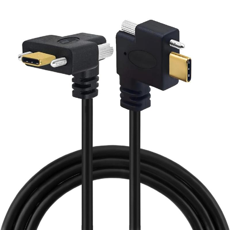 Cablecc USB 3.1 Type-C オス - ロック式つまみネジ USB-C 水平アングル 10Gbps データケーブル パネルマウントタイプ