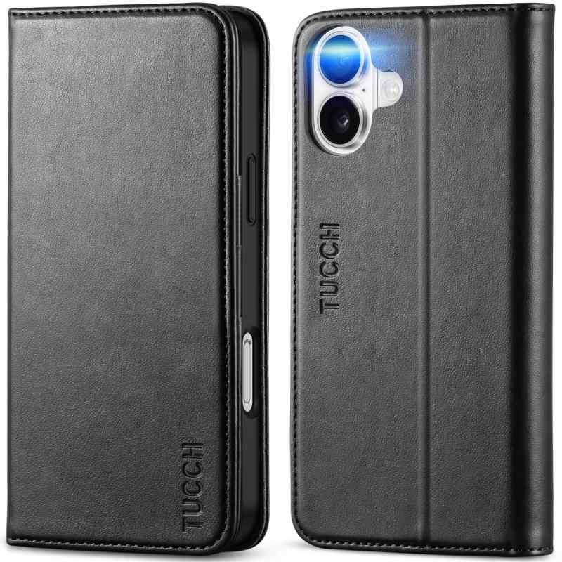 TUCCH iPhone16 Plus 対応 手帳型ケース カード収納 横置きスタンド機能 [RFIDブロッキング] PU合皮 TPU素材 衝撃吸収 全面保護 財布型 (2024年発売 6.7インチ iPhone 16 プラス 対応)【アイ...