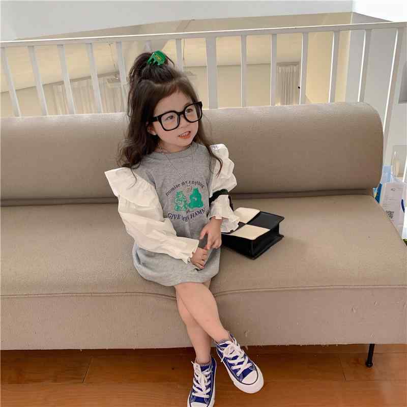 ワンピース キッズ 女の子 韓国風 スウェット 重ね着風 フレンチスリーブ 配色 緑 クマ 秋 かわいい カジュアル 普段着 デイリー おしゃれ 通園 通学 お出かけ 公園遊び・スタイル: 韓国風・素材: 綿混紡・カテゴリ: ワンピース・安...