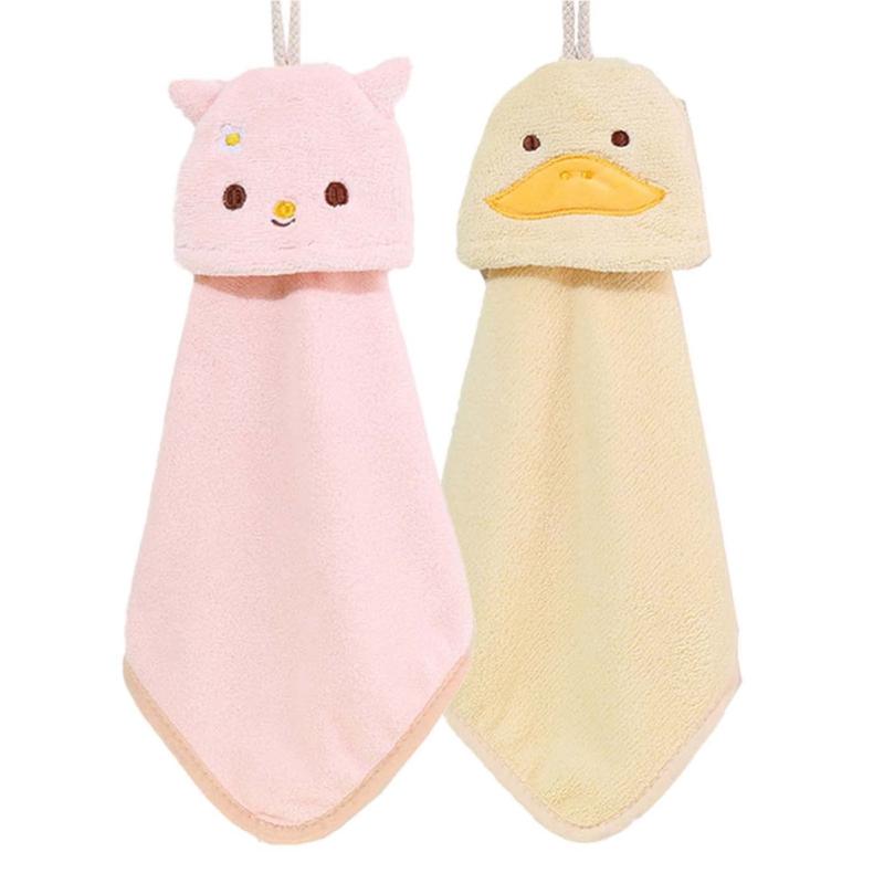 Dekori お手拭きタオル ループ付き ハンドタオル 可愛い動物のキャラクター おしゃれ刺繍デザイン コーラルフリース製 吸水速乾 子供 女の子 男の子用 ふわふわ おてふきタオルセット 家庭【吸水 速乾 タオル】吸水性に優れ、速乾性を持...