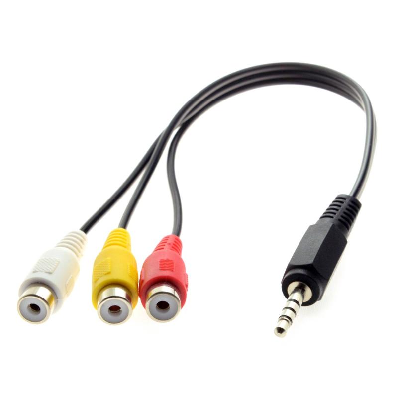 Cablecc 3.5mm 1/8インチ オス ステレオ カーAUX - 3 RCA AV メス コード オーディオ ビデオ コンポジット ケーブル 20cm