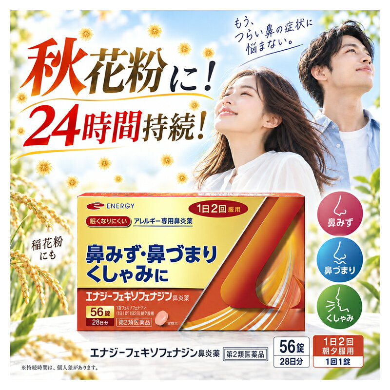 アレルギー鼻炎薬 エナジーフェキソフェナジン鼻炎薬 医薬品区分 一般用医薬品 薬効分類 鼻炎用内服薬 製品名 エナジーフェキソフェナジン鼻炎薬 製品名（読み） エナジーフェキソフェナジンビエンヤク 製品の特徴 ●エナジーフェキソフェナジン鼻...