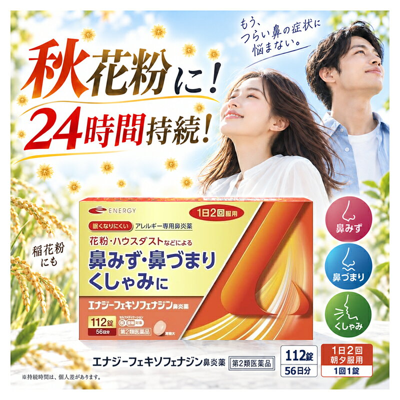 アレルギー鼻炎薬 エナジーフェキソフェナジン鼻炎薬 医薬品区分 一般用医薬品 薬効分類 鼻炎用内服薬 製品名 エナジーフェキソフェナジン鼻炎薬 製品名（読み） エナジーフェキソフェナジンビエンヤク 製品の特徴 ●エナジーフェキソフェナジン鼻...
