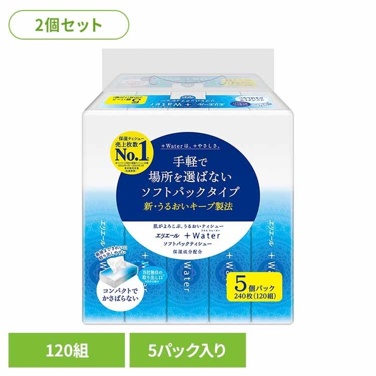 パルプ100％の保湿ソフトパックティッシュ●内容量120組×5箱×2個●商品サイズ（cm）幅約18×奥行約10.2×高さ約18●商品重量約0.69kg●材質パルプ100%（検索用：ティッシュ 大王製紙 エリエール 120組 5個 ティッシュ...