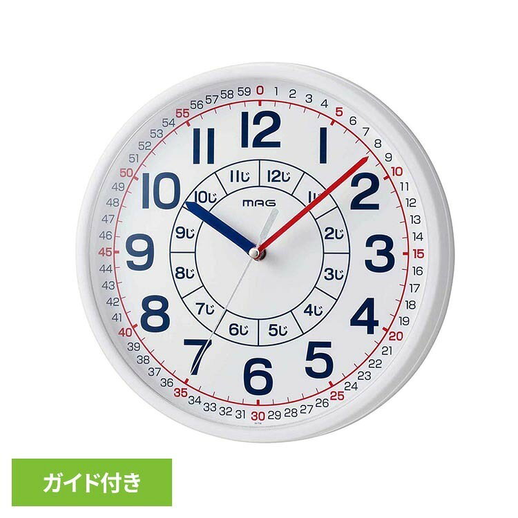 あっという間に時計が読める！知育時計の決定版。通常の掛け時計としても利用しやすい文字盤のカラーリング。教え方ガイド付き。軽くて割れにくいプラスチック前面カバーで安全面に配慮。●商品サイズ（cm）幅約28×奥行約4.9×高さ約28●商品重量約...