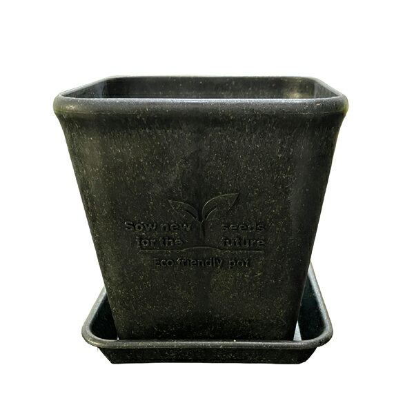 もみ殻を使ったエコなプラ鉢もみっくスクエアポット12型ブラックと受け皿のセット（幅・奥行き12.2cm、高さ12.5cm、容量0.9L）これまで廃棄されていたもみ殻を再利用したもみっくの鉢と受け皿のセットです。軽量でとても丈夫なもみっくは繰...