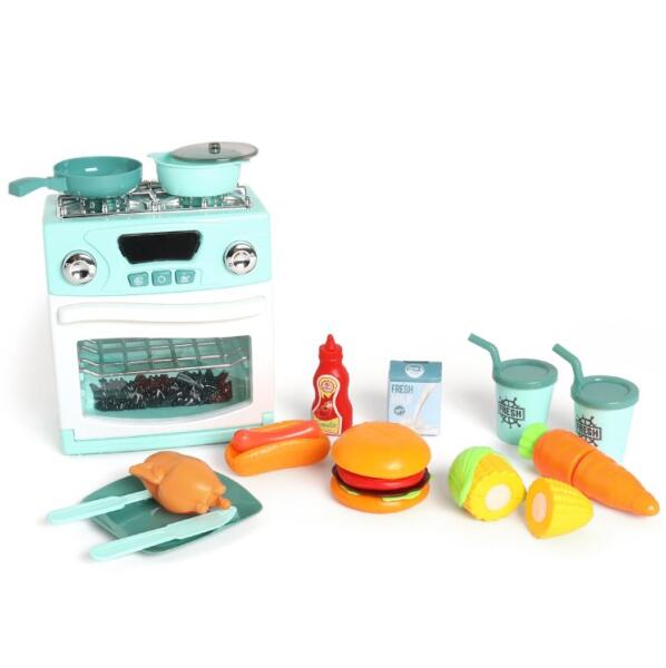 ≪リトルキッチンセット≫　 おしゃれな外国風のキッチンセット飾っても素敵です お野菜は、ザクっと包丁でカットできます♪ 内容：オーブン、フライパン、鍋、ハンバーガー（パン、ハンバーグ、トマト、レタスに分かれる）、ケチャップ、ジュース×2、お...