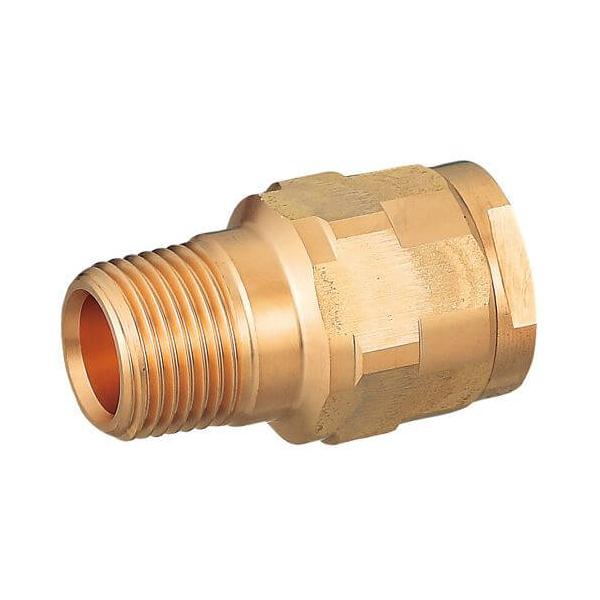 ●材質 ・青銅 ●仕様 ・最高許容圧力：1.75MPa ・使用温度範囲：−20℃〜95℃ ・使用流体：冷温水（給水・給湯）、不凍液（暖房・融雪） ●サイズ ・適用管サイズ：架橋ポリエチレン管、ポリブテン管13A ・ねじサイズ：R3/4（給水...