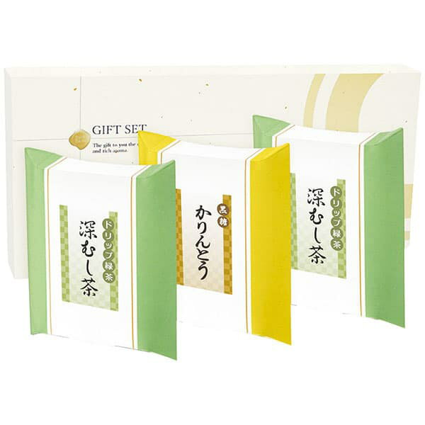 ●深むし茶(3g×4袋)2箱・黒糖かりんとう15g×1箱・賞味期間/製造日より常温約360日・［日本製］・【小麦】・42×20×3cm・80サイズ・218g本品のドリップ緑茶は、ティーバッグタイプよりも本格的に急須を使ったようなお茶本来の味...