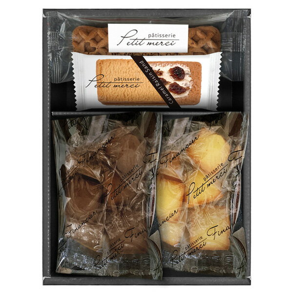商品内容 ●セット内容／セット内容/プチフィナンシェ(ショコラ・プレーン)(各6個入)・スティックケーキ(チョコ)・キャラメルレーズンサンド×各1●箱サイズ／22×17×6cm●賞味期間／常温90日●アレルゲン／卵・乳・小麦●アレルゲンその...