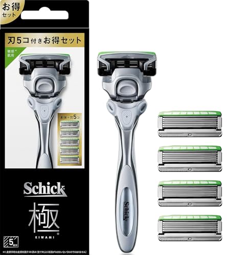 シック最上級モデル「極　KIWAMI」 ハンドルの衝撃吸収機能によるシック史上最高の剃り心地 剃り方にあわせて肌にかかる力を自動調整する衝撃吸収テクノロジー 内容量：刃付き＋替刃1コ 原産国：刃：アメリカ、ホルダー：中国、シェービング剤：中国