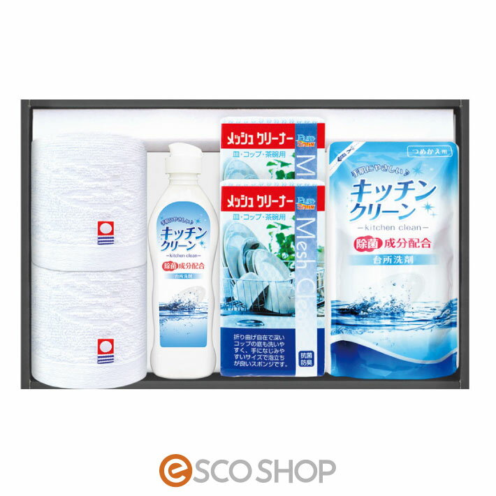 （商品名）今治タオル&キッチン洗剤セット ー商品詳細ー贅沢な使い心地。今治タオルとキッチン洗剤の贈り物 （材質）ウォッシュタオル:綿100% （セット内容）セット内容/メッシュクリーナー（中国）・ウォッシュタオル（34×30cm）×各2、キ...